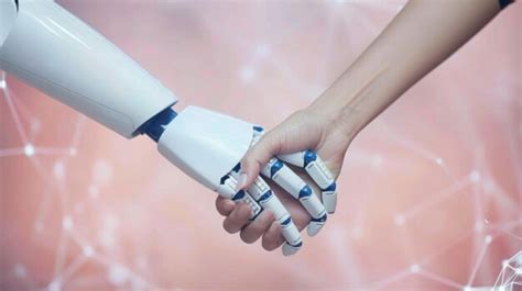 Human And Robot Handshake Symbolizing Future Collaboration Premium Ai Generated Image