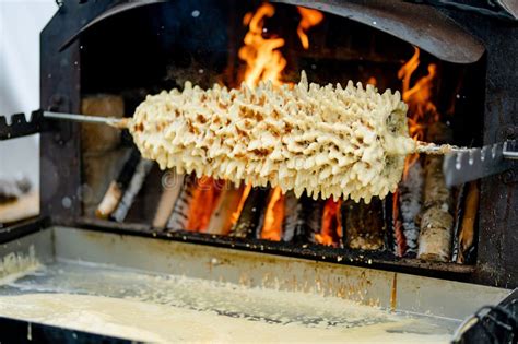 Traditional Lithuanian Tree Cake Called Sakotis Baked At Kaziukas