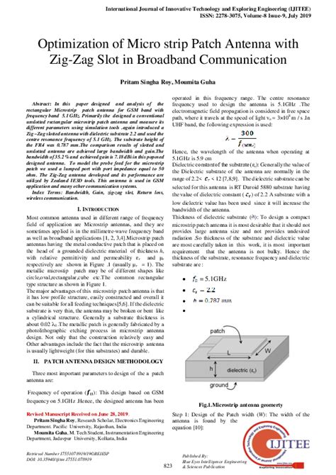 pdf optimization of micro strip patch antenna with zig zag slot in