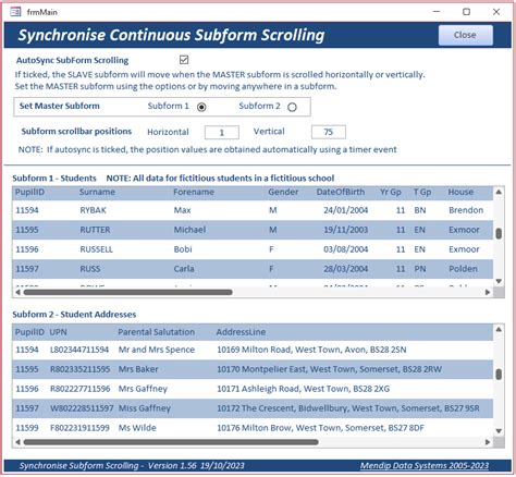 Synchronise Subform Scrolling