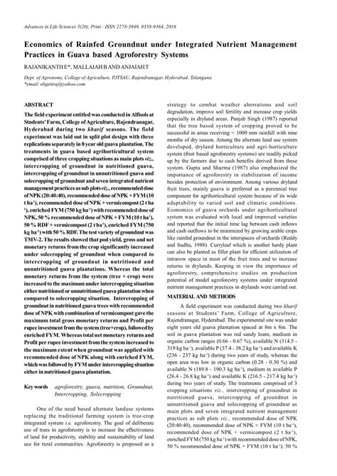 Pdf Economics Of Rainfed Groundnut Under Integrated Nutrient Management Practices In Guava