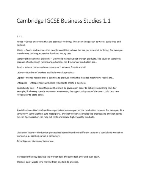 Igcse Business Studies Notes Key Concepts Explained