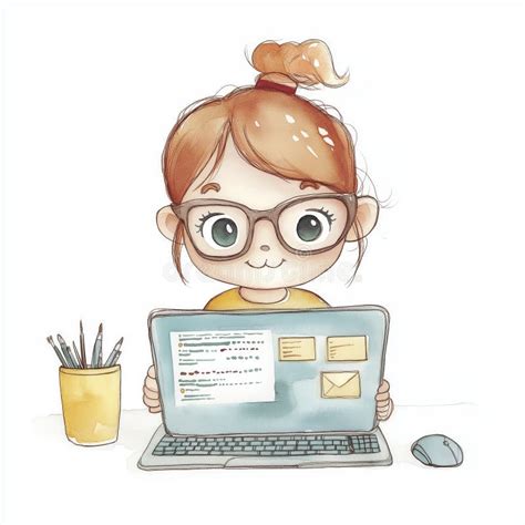 Cute Programmer Girl With Glasses Working On Laptop Surrounded By