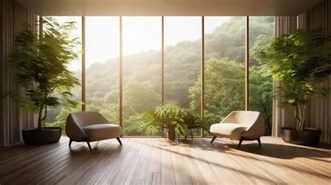 자연의 전망을 감상할 수 있는 고요한 호텔의 편안한 인테리어를 3d 렌더링 식당 거실 창 흰색 창 배경 일러스트 및 사진 무료 다운로드 Pngtree