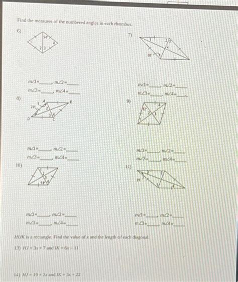 solved find the mearures of the numbered angles in each