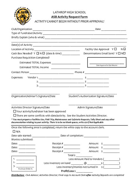 Fillable Online Lathrop High School Asb Activity Request Form Fax