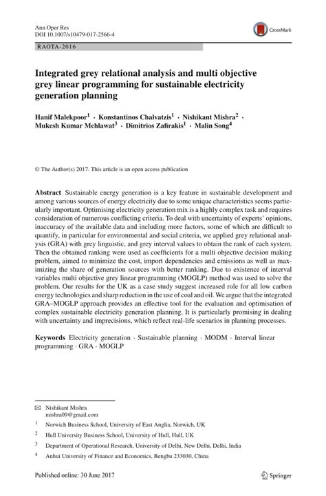 Pdf Integrated Grey Relational Analysis And Multi Objective Grey Linear Programming For