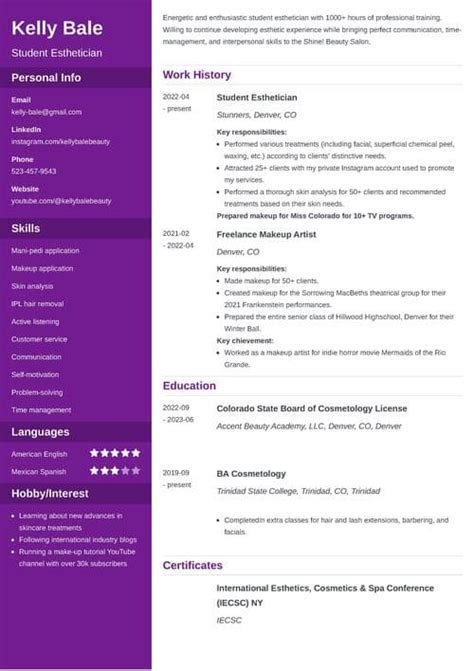 Student Esthetician Resume Template And Sample For Beginners