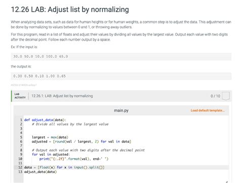 Solved 1226lab Adjust List By Normalizing When Analyzing