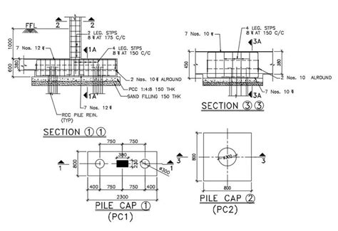 The Pile Cap Detail Stated In This Cad Drawing File Download This 2d Autocad Drawing File