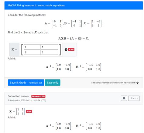 Solved HW3 4 Using Inverses To Solve Matrix Equations Chegg Com
