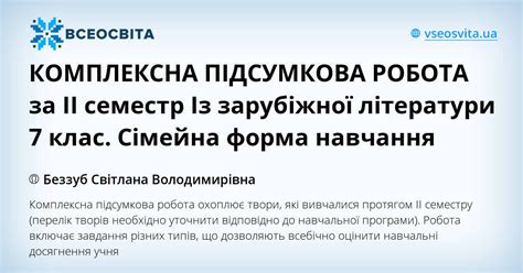 КОМПЛЕКСНА ПІДСУМКОВА РОБОТА за ІІ семестр Із зарубіжної літератури 7 клас Сімейна форма