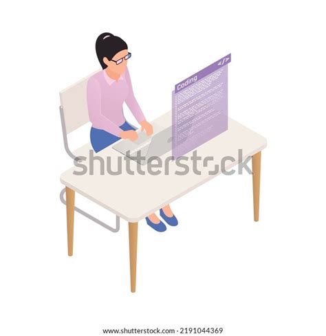 Female Programmer Coding Computer 3d Isometric เวกเตอร์สต็อก ปลอดค่าลิขสิทธิ์ 2191044369