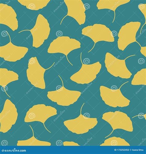 Ginkgo Biloba Seamless Pattern On Blue Background Vector Illustration With Biloba Leaves Stock