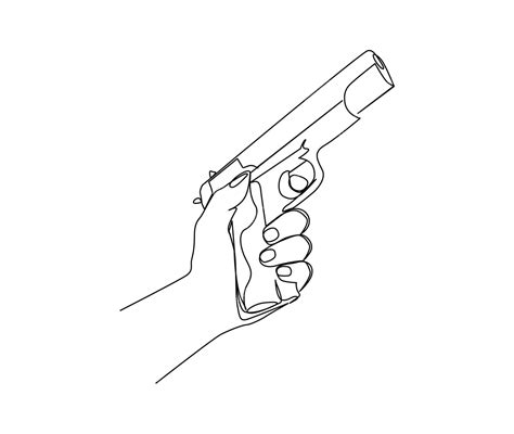 손을 잡고 있는 연속 한 선 그리기 총 손 총 단일 라인 아트 벡터 디자인 군사 개념 프리미엄 벡터