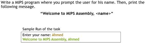 write a mips program where you prompt the user for his name then print the following message