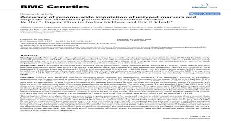 Accuracy Of Genome Wide Imputation Of Untyped Markers And Impacts On Statistical Power For