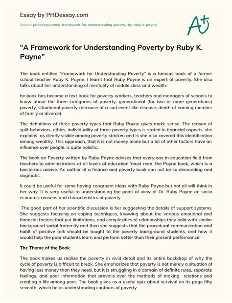 A Framework For Understanding Poverty By Ruby K Payne Definition Example