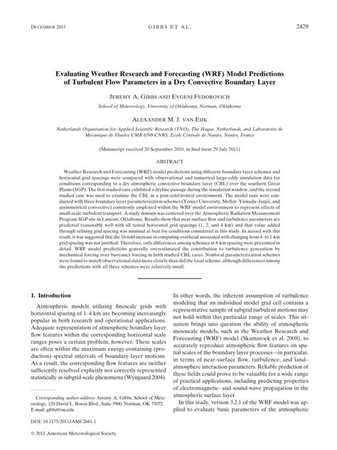 Pdf Evaluating Weather Research And Forecasting Wrf Model Predictions Of Turbulent Flow