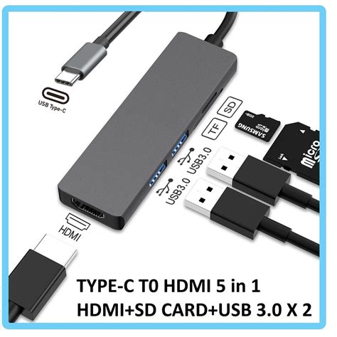 TYPE C TO 4K HDMI USB 3 0 USB 2 0 SD TF Micro SD 5 In 1 FOR LAPTOP TABLE Shopee Malaysia