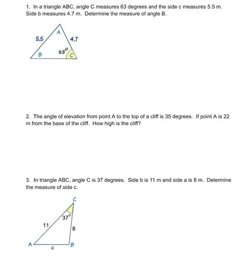 solved 1 in a triangle abc angle c measures 63 degrees and