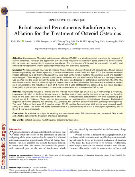 Pdf Robot Assisted Percutaneous Radiofrequency Ablation For The