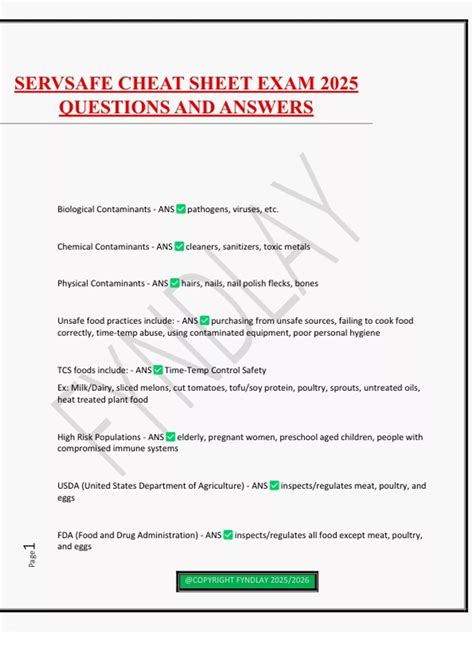 Servsafe Cheat Sheet Exam 2025 Questions And Answers Servsafe Cheat Sheet Stuvia Us