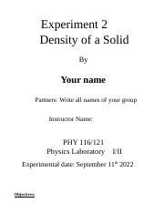 Determining The Density Of Solid Objects Experimental Results Course Hero