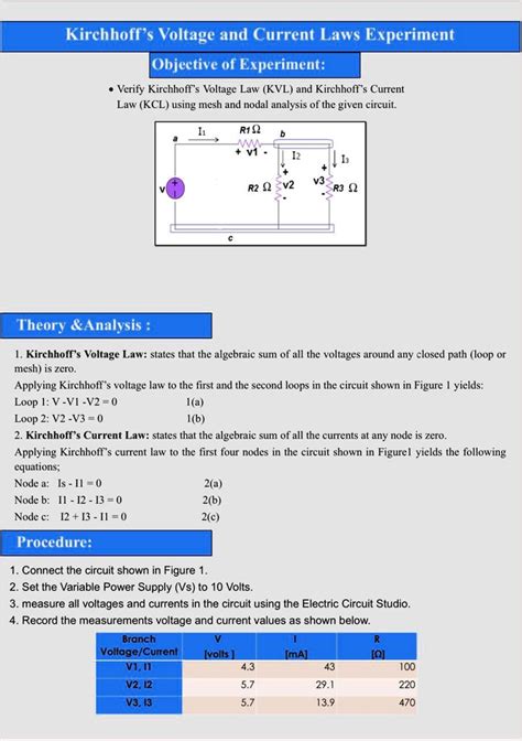 SOLVED Kirchhoff S Voltage And Current Laws Experiment Objective Of Experiment Verify