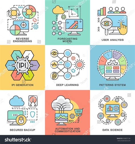 modern contour icons database processing methods stock vector royalty free 556827136