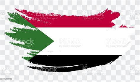 수단 국기와 함께 그런 지 브러시 스트로크 수채화 그림 깃발 포스터 국기의 배너 스타일 수채화 그리기 투명한 배경에 격리된 벡터입니다 수단 국기에 대한 스톡 벡터 아트 및