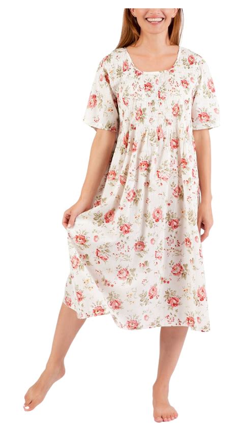 Breezy Floral Short Sleeve Nightie 100 Cotton Sleepwear The