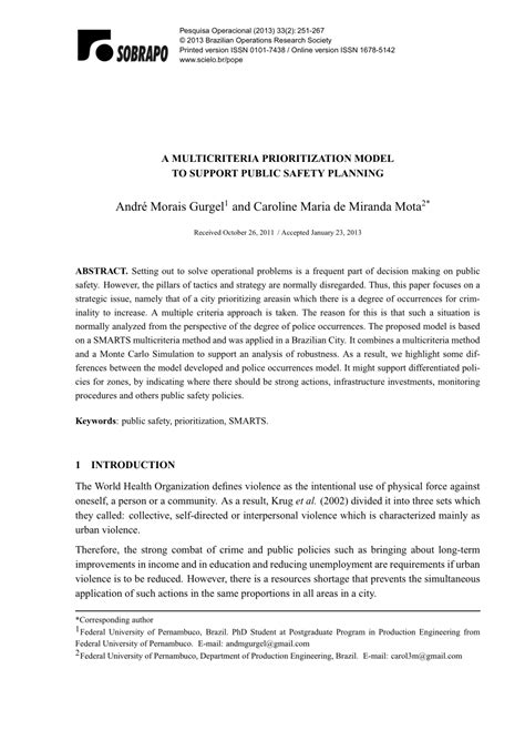 Pdf A Multicriteria Prioritization Model To Support Public Safety
