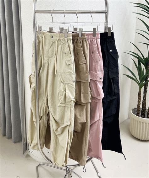 [2way 쿨링💙 오늘출발⚡️] 바스락 밴딩 카고 파라슈트 와이드 스트링 포켓 나일론 팬츠 바지 에이블리