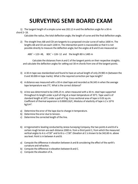Surveying Semi Board Exam Pdf