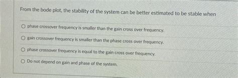 Solved From The Bode Plot The Stability Of The System Can Chegg Com
