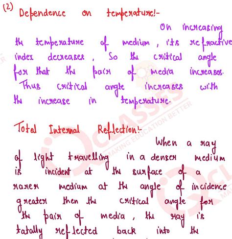 Refraction Of Light At Plane Surfaces Chapter Important Notes Class Icse