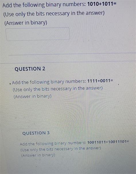 Solved Add The Following Binary Numbers 10101011 Use