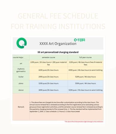 Free Fee Schedules Templates For Google Sheets And Microsoft Excel Slidesdocs