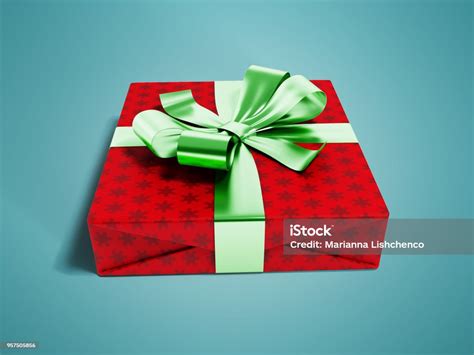 파란색 배경에 그림자 칭찬 3d 렌더링에 대 한 출생의 날에 녹색 나비와 새 해 선물 리본 붉은 종이에 싸서 선물 공란에 대한 스톡 사진 및 기타 이미지 Istock