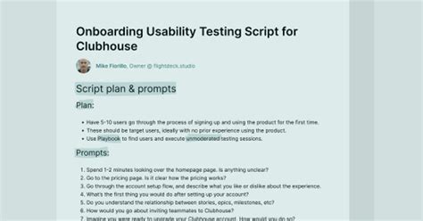 Onboarding Usability Testing Script For Clubhouse