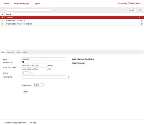 Shipping Methods — Oxid Eshop 73 User Documentation