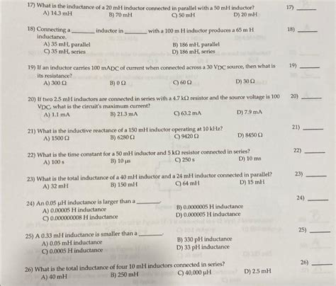 Solved 17 What Is The Inductance Of A 20mh Inductor