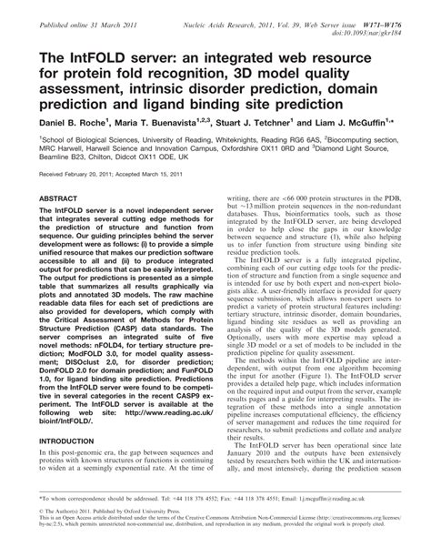 Pdf The Intfold Server An Integrated Web Resource For Protein Fold Recognition 3d Model
