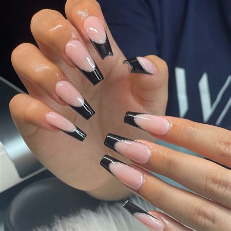 30 Edgy Black French Tip Coffin Nails Nail Designs Daily