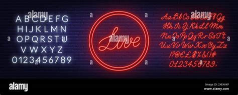 Live Script Neon Sign On Brick Wall Background Light Red Script And