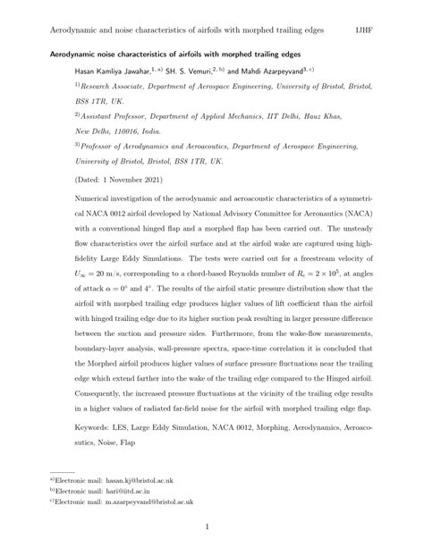Pdf Aerodynamic Noise Characteristics Of Airfoils With Morphed Trailing Edges