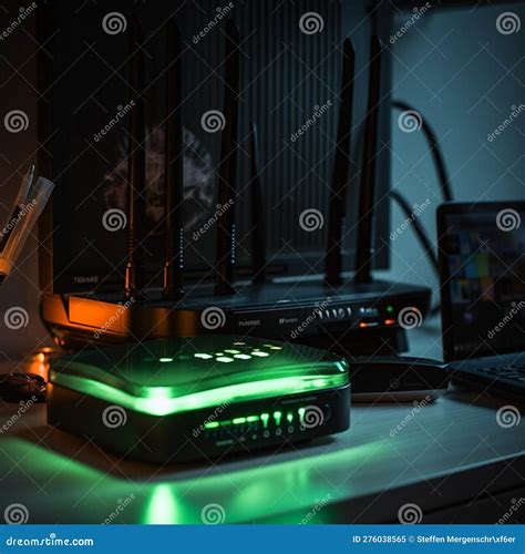 Glowing Wi Fi Router Surrounded By Electronics Stock Illustration Illustration Of Network