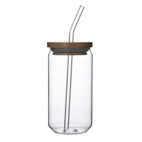 Drinking Glass Mugs With Bamboo Lids And Straws 550ml Drinking Jar Wide Mouth Drinking Clear