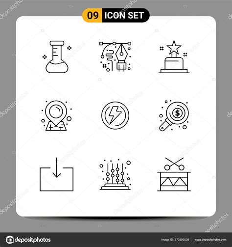 Set Vector Outlines Grid Industry Light Award Bolt Map Editable Vector De Stock 373893508 De